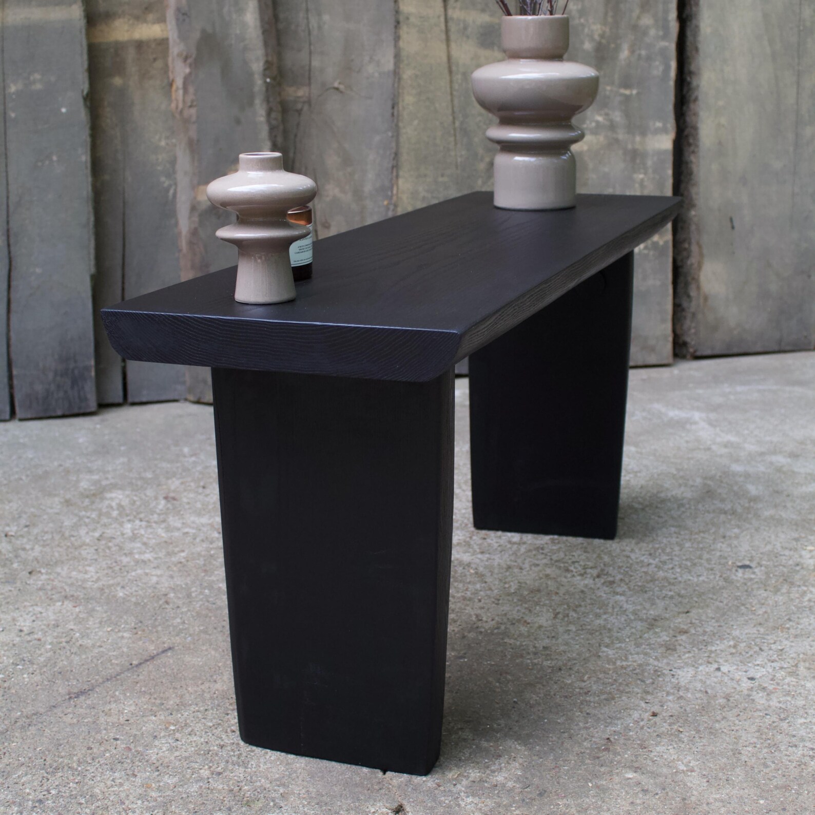 Wabi Sabi Black Ash Bench, Japandi Dark Entryway Console, Solid Wood ...