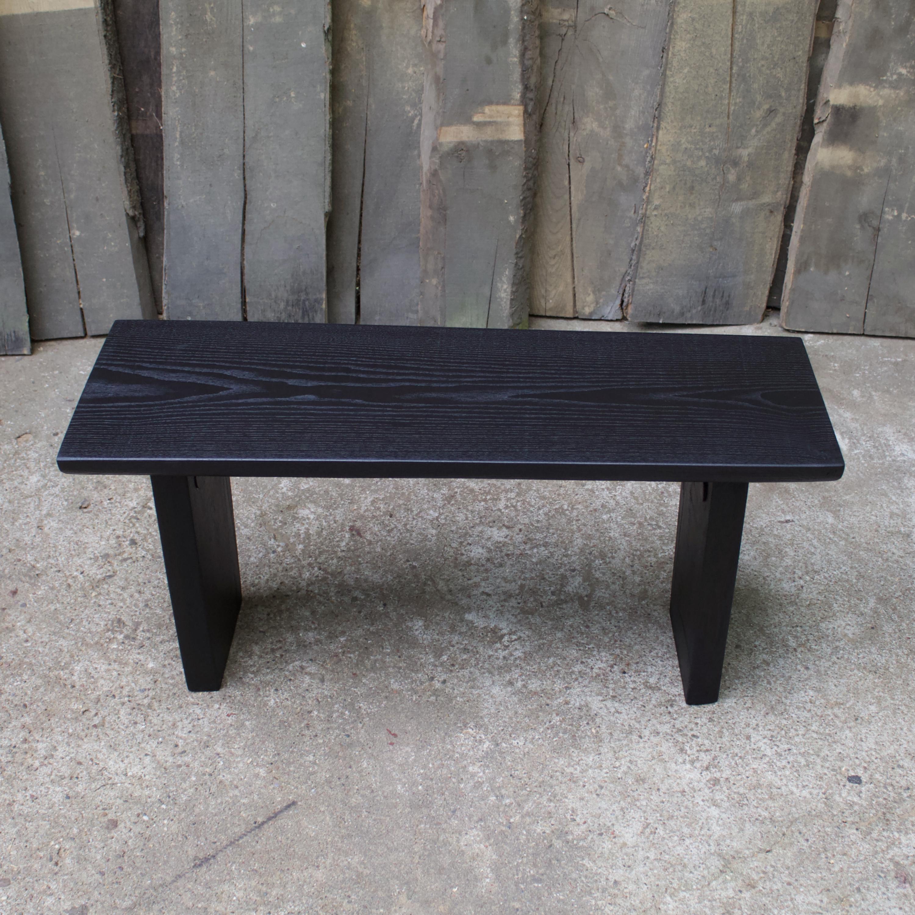 Wabi Sabi Black Ash Bench, Japandi Dark Entryway Console, Solid Wood ...