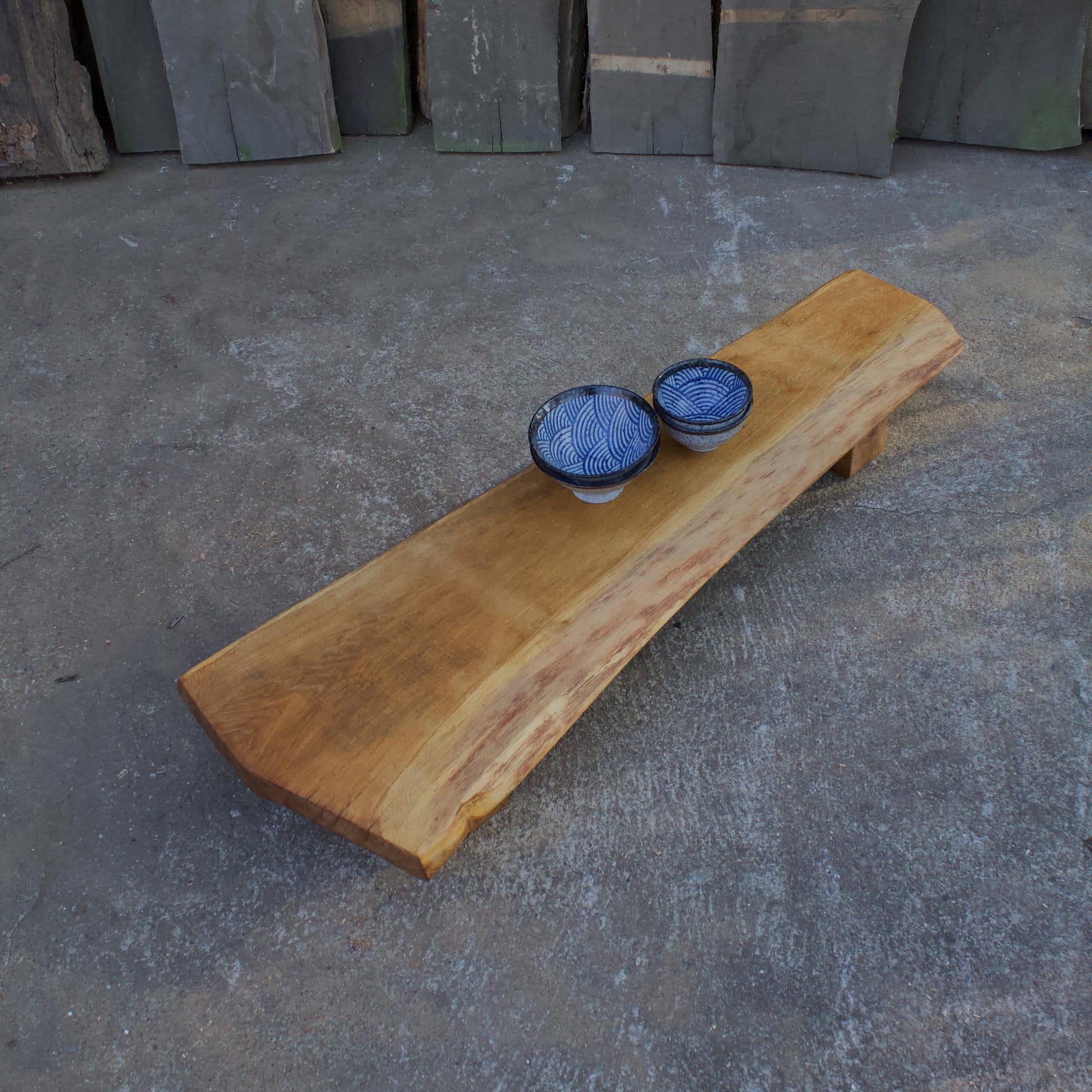 Low Wood Slab Bench. Industrial Reclaimed Wood Low Console. Rustic ...