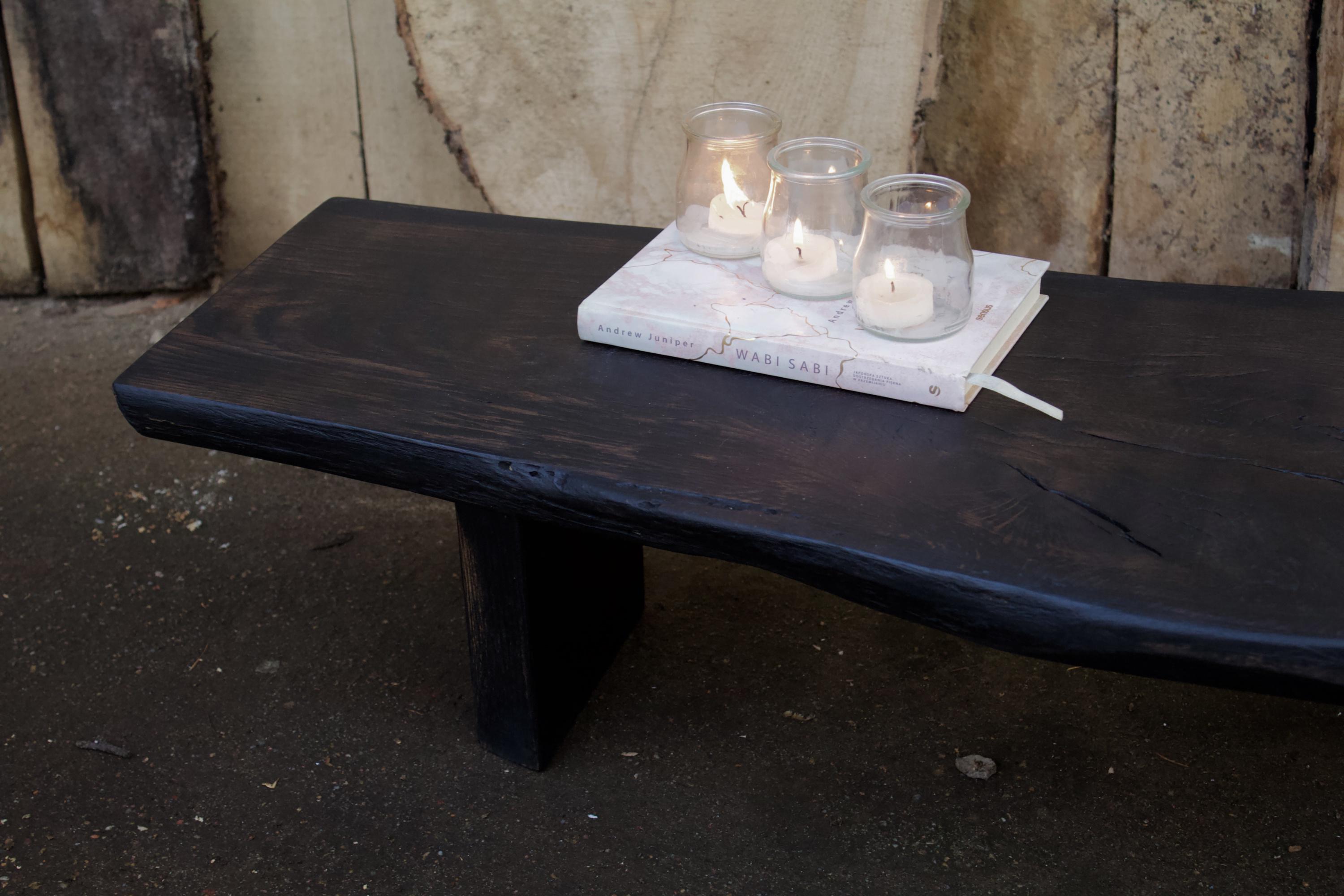 Reclaimed Oak Wood Low Console Bench Black Aged Finish Rustic Modern ...