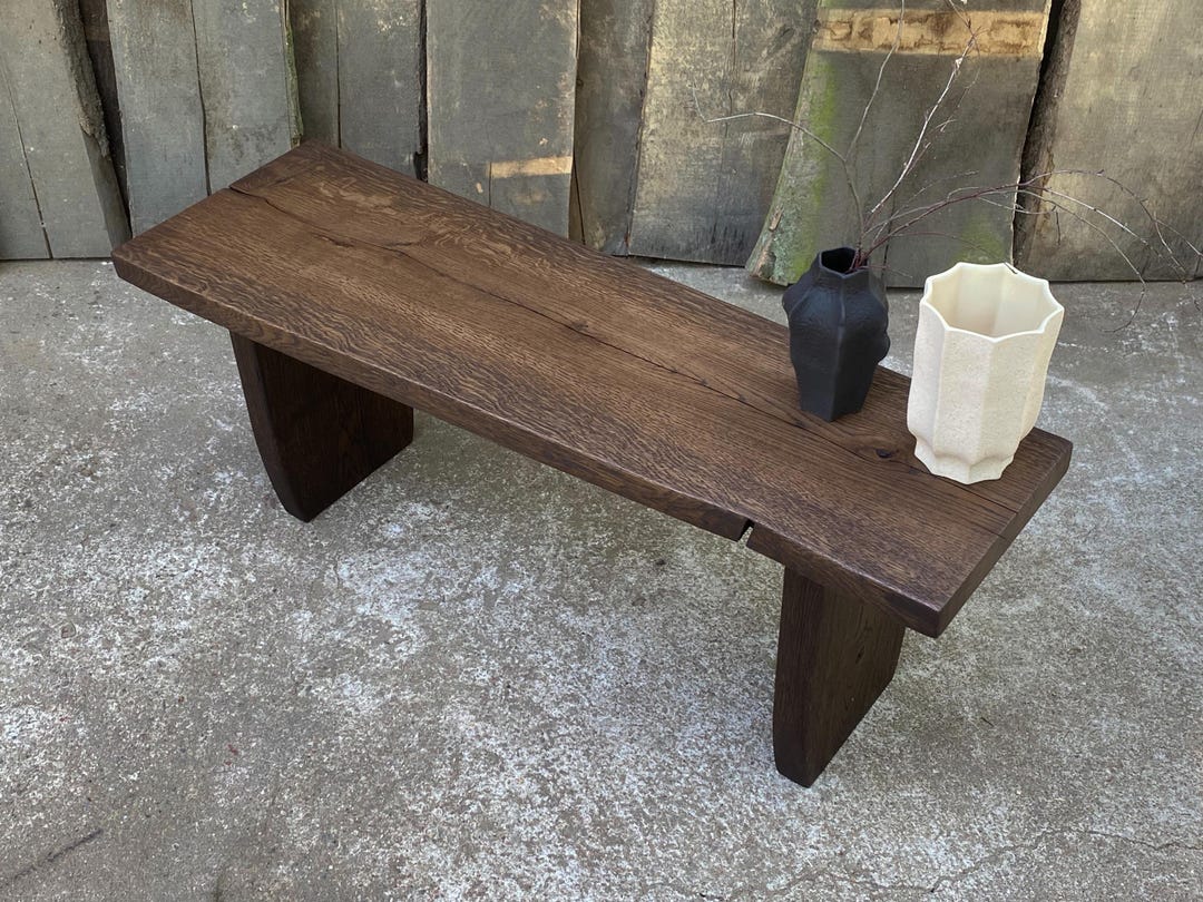 Wabi Sabi Bench Made From the Reclaimed Oak. Solid Wood Console Table. Dark Wood Coffee Table ...