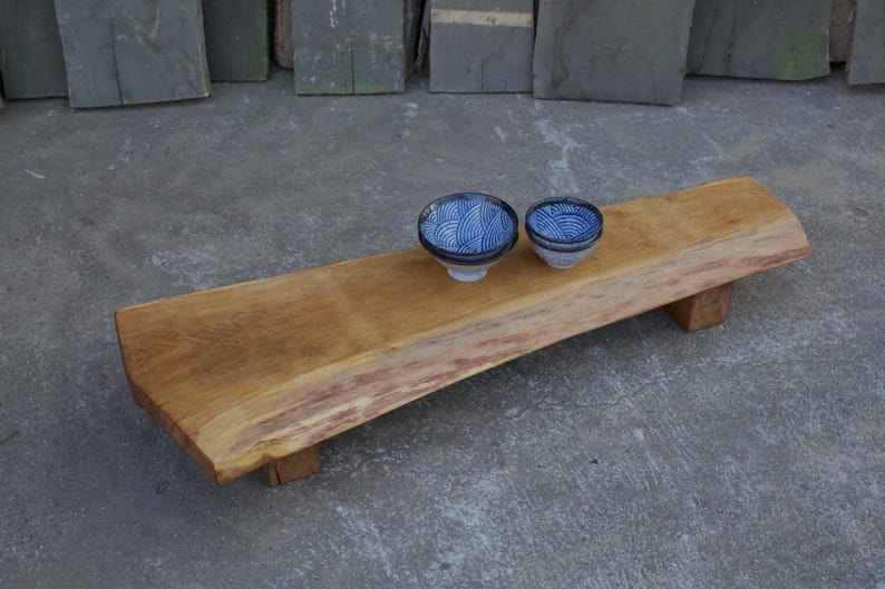 Low Wood Slab Bench. Industrial Reclaimed Wood Low Console. Rustic ...