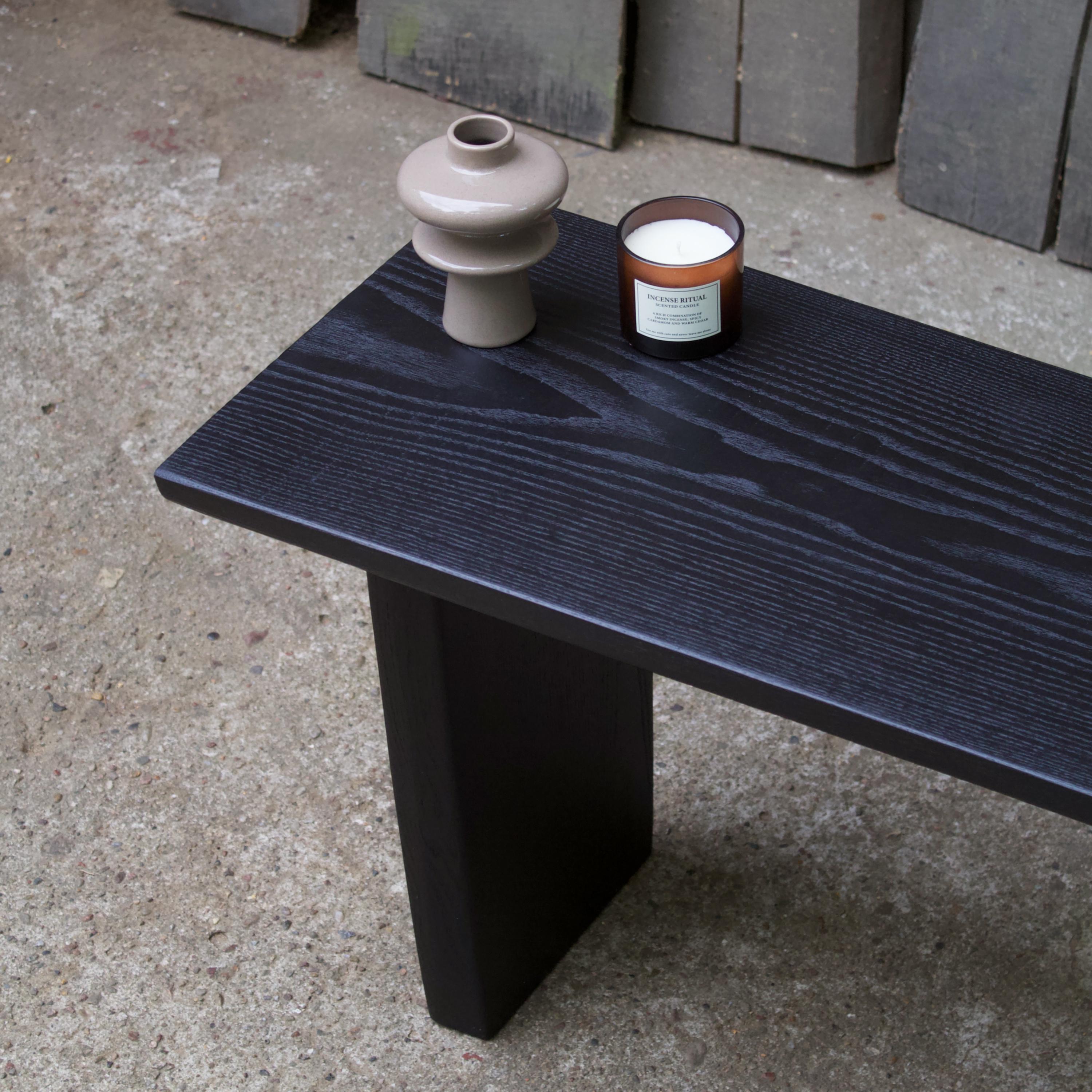 Wabi Sabi Black Ash Bench, Japandi Dark Entryway Console, Solid Wood ...
