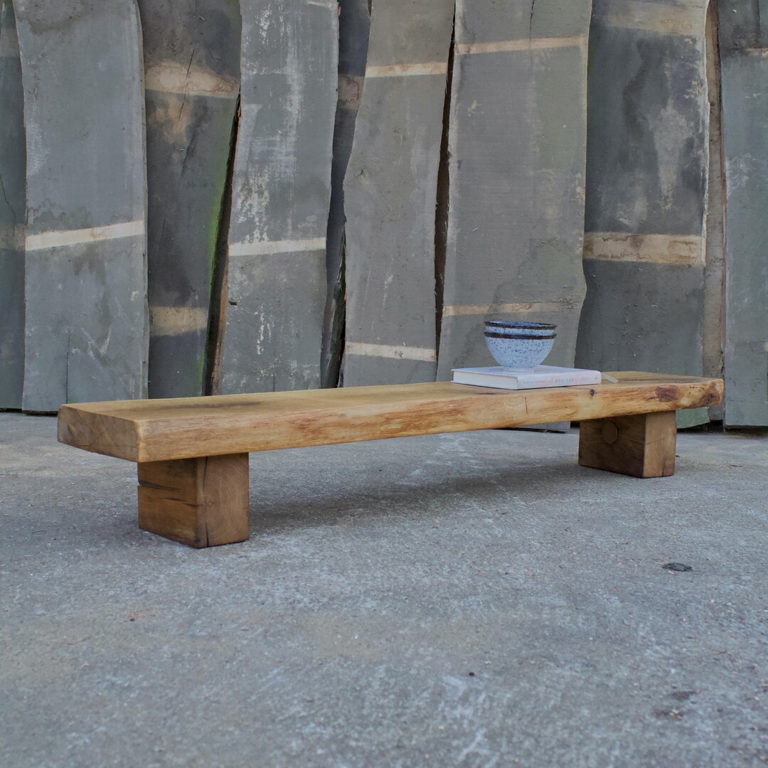 Low Wood Slab Bench. Industrial Reclaimed Wood Low Console. Rustic ...