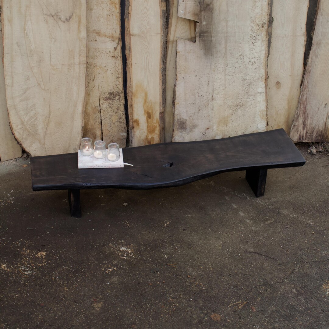 Reclaimed Oak Wood Low Console Bench Black Aged Finish Rustic Modern ...