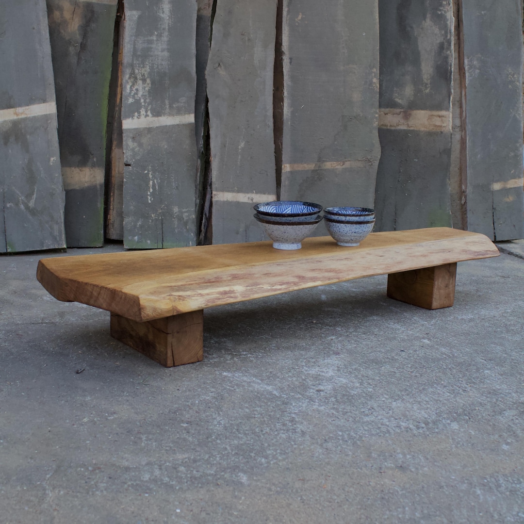 Low Wood Slab Bench. Industrial Reclaimed Wood Low Console. Rustic ...