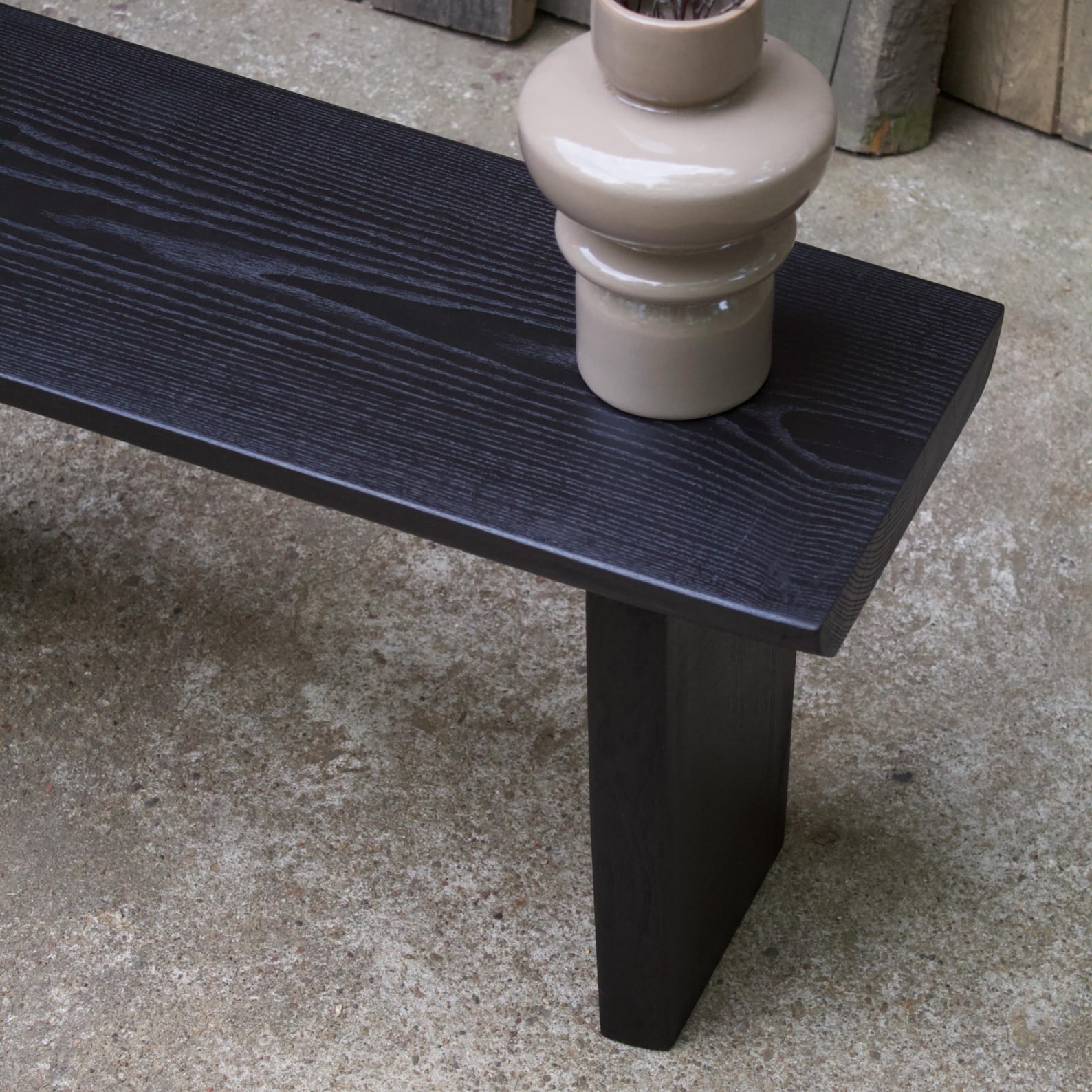 Wabi Sabi Black Ash Bench, Japandi Dark Entryway Console, Solid Wood ...