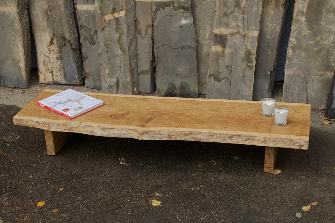 Rustic Raw Oak Bench With Live Edge, Handmade Coffee Table or Console ...