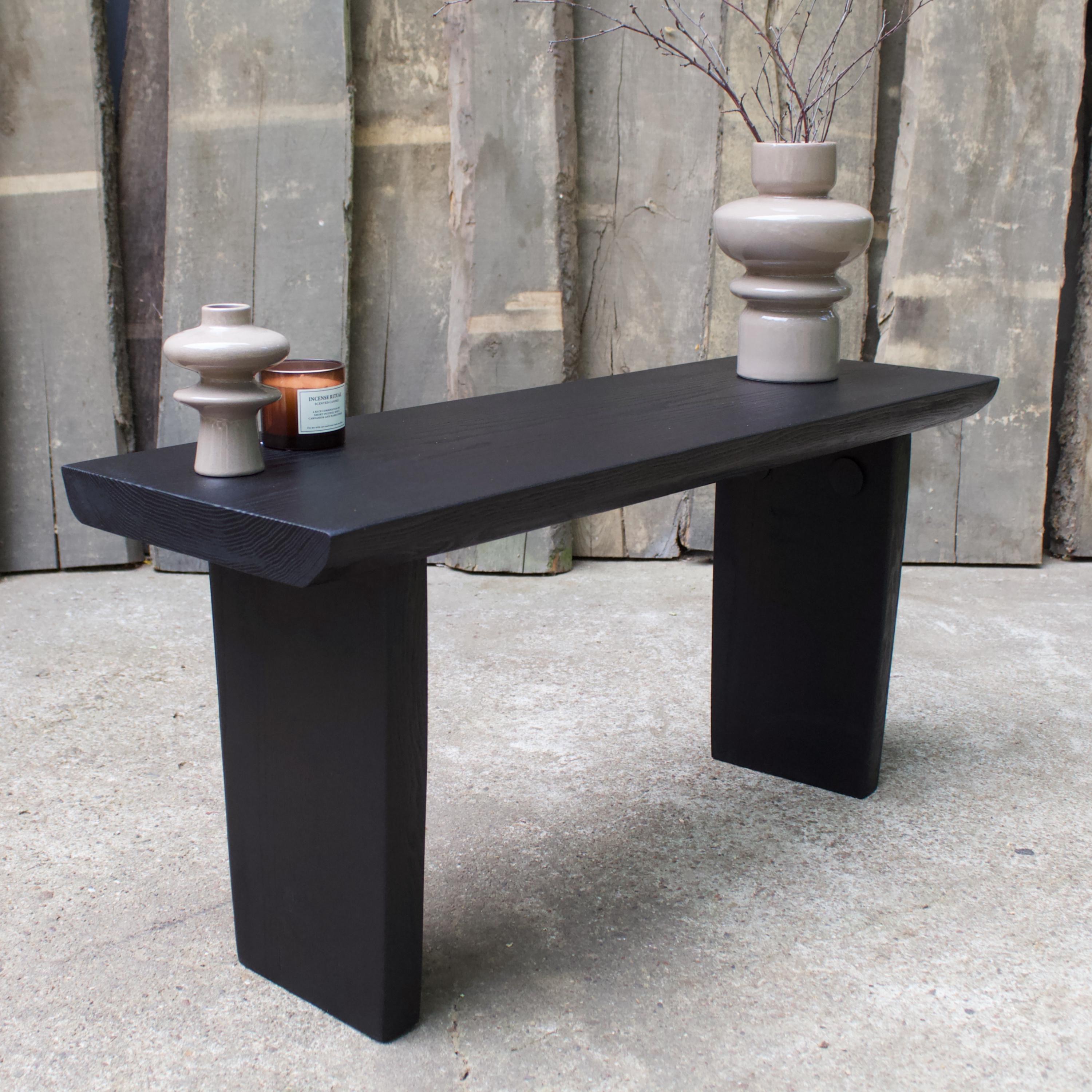Wabi Sabi Black Ash Bench, Japandi Dark Entryway Console, Solid Wood ...