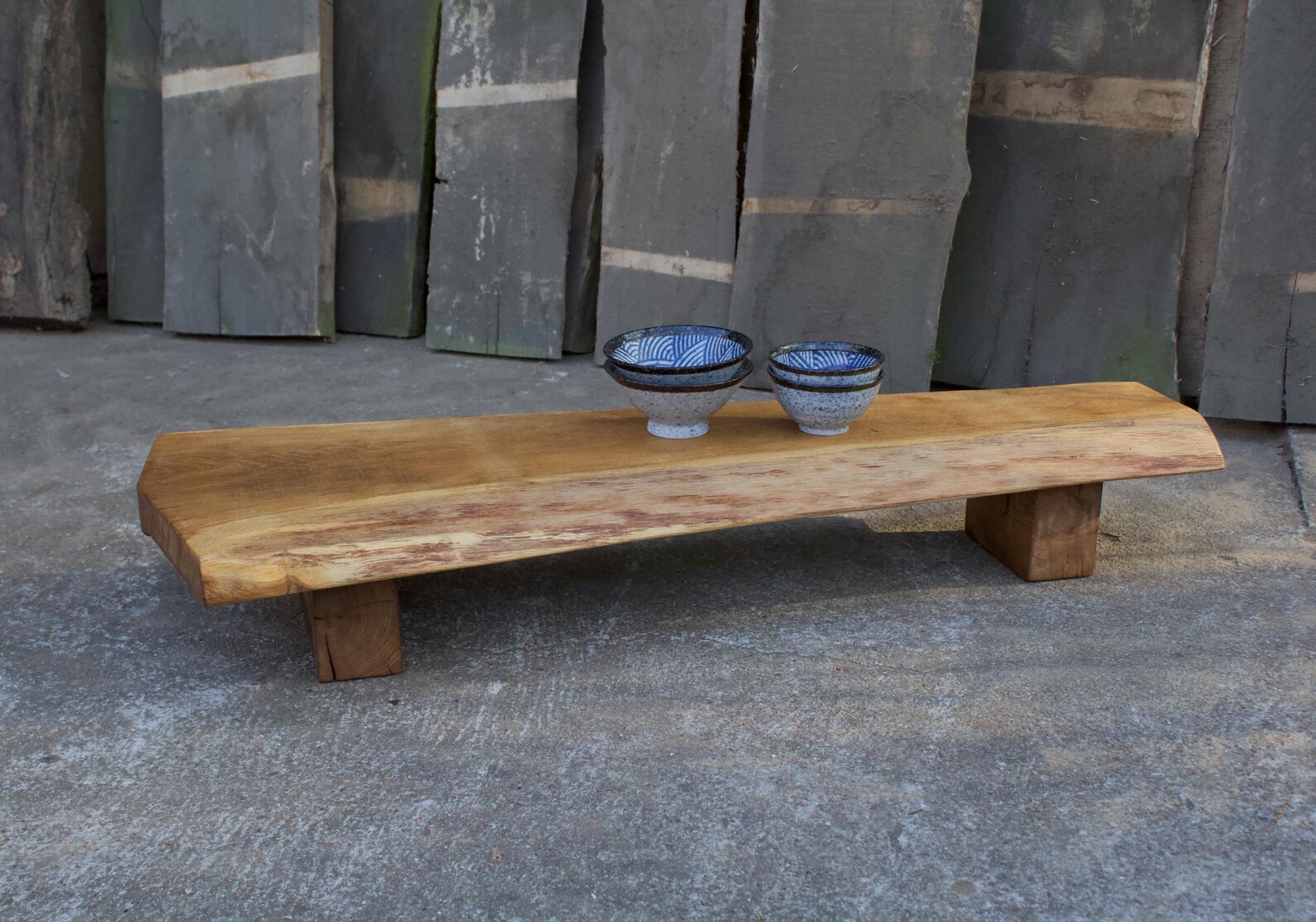 Low Wood Slab Bench. Industrial Reclaimed Wood Low Console. Rustic ...