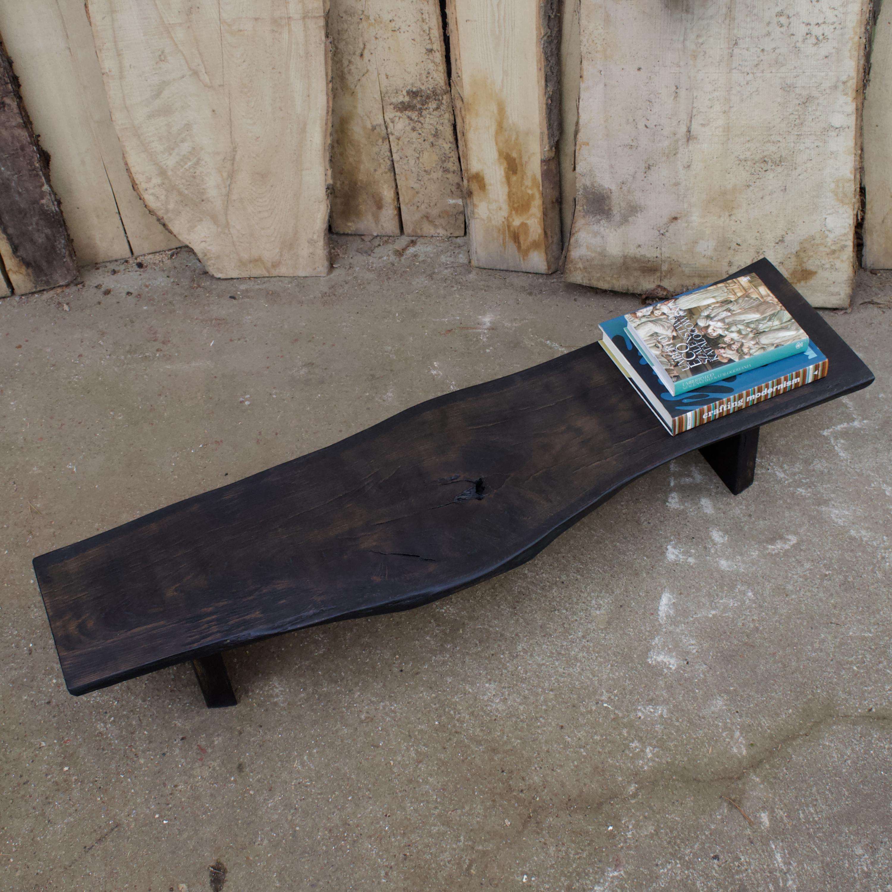 Reclaimed Oak Wood Low Console Bench - Black Aged Finish - Rustic ...