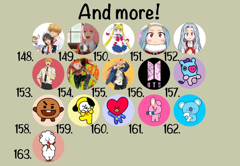 1 Anime Buttons Part 2 Over 150 Anime Designs - Etsy