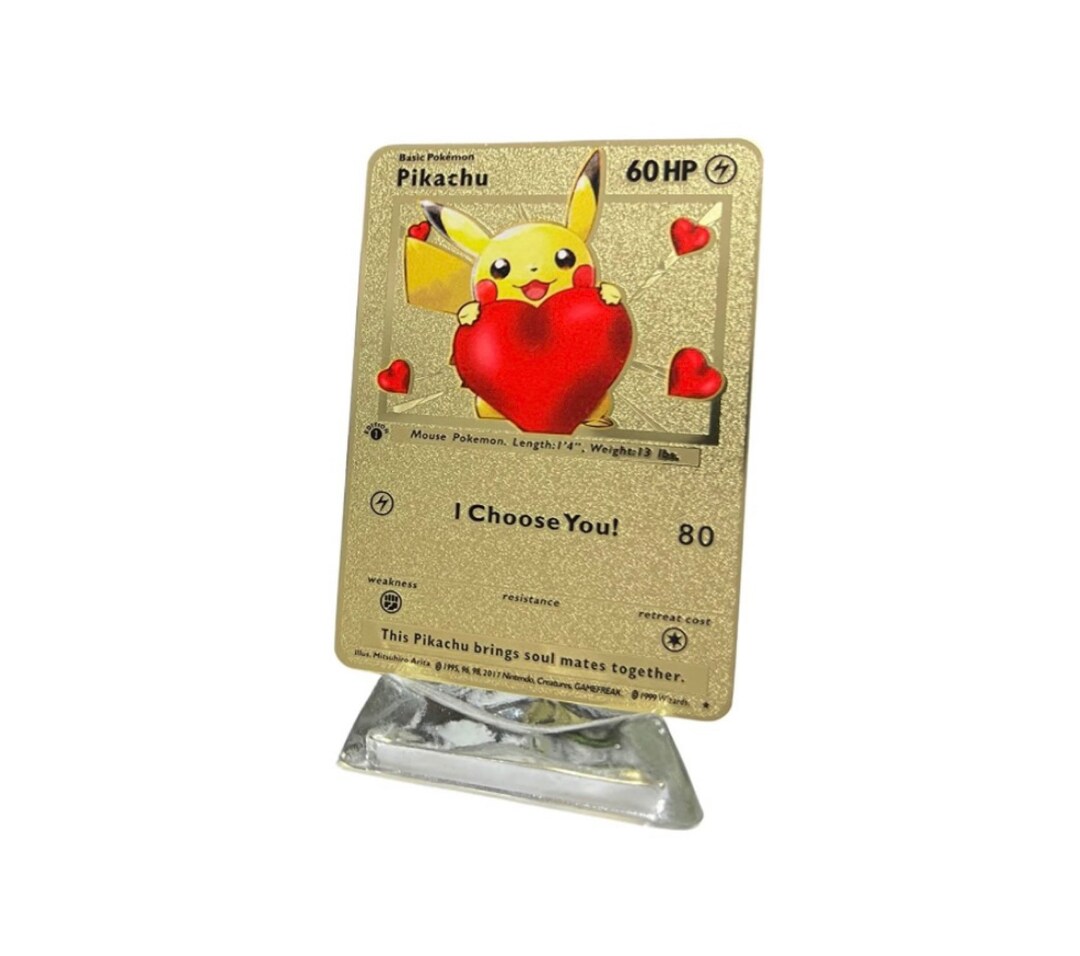 Gold Metal Pokemon Card Pikachu I Choose You Valentines Day - Etsy