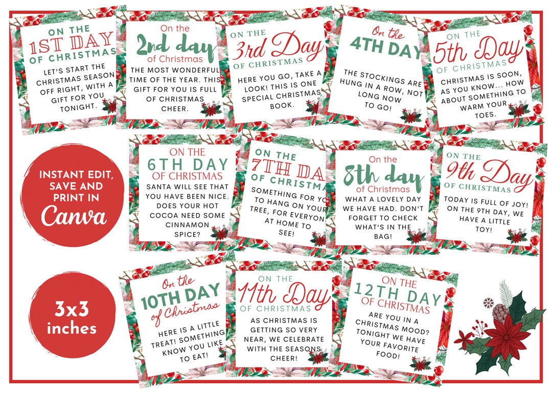 Editable Twelve Days of Christmas Printable Tags Printable Christmas ...