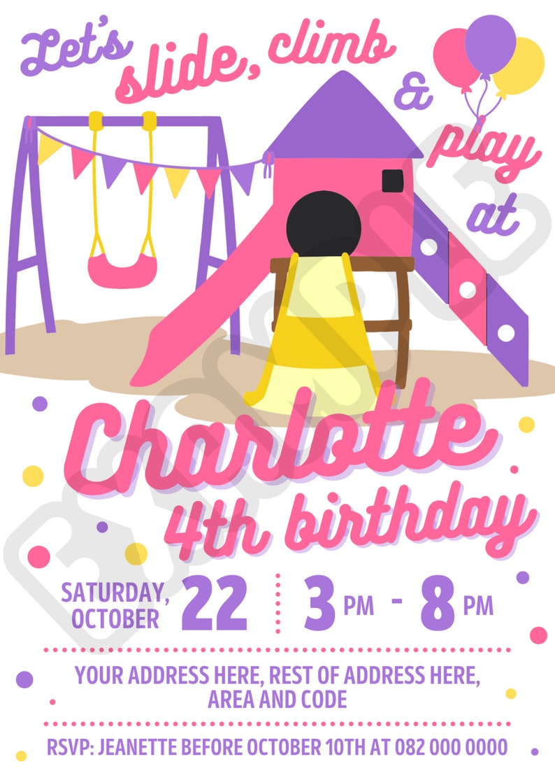 Playground Birthday Party Invitations Girls Playground Invitation ...