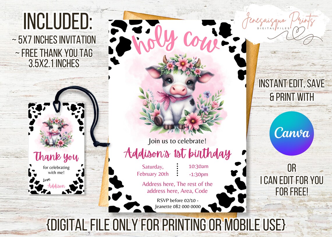 Holy Cow Invitation Template Printable Holy Cow Birthday Editable Holy ...