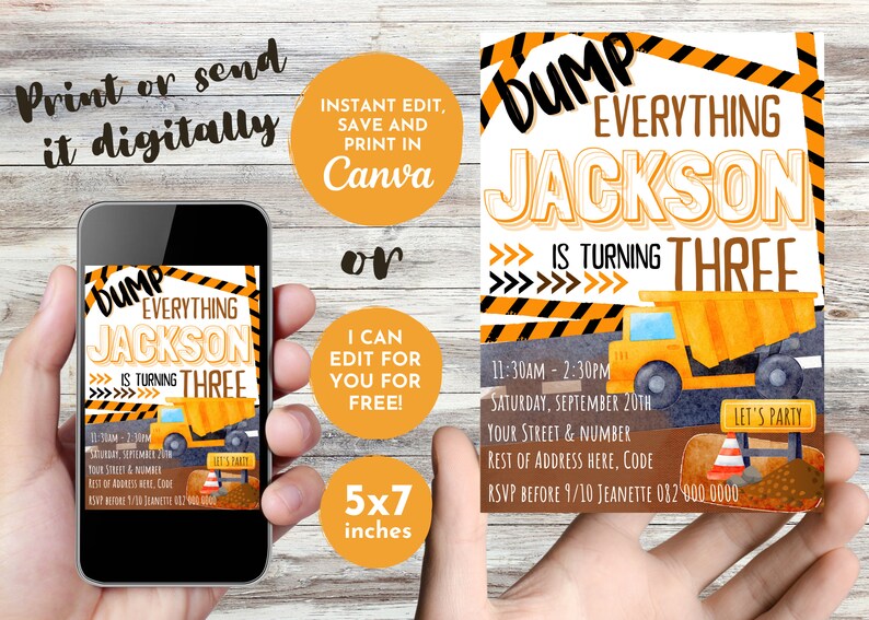 Construction Invitation Construction Birthday Invitation Construction ...