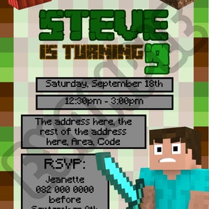 A Birthday Invitation Inspired by Minecraft Boy Birthday Party ...