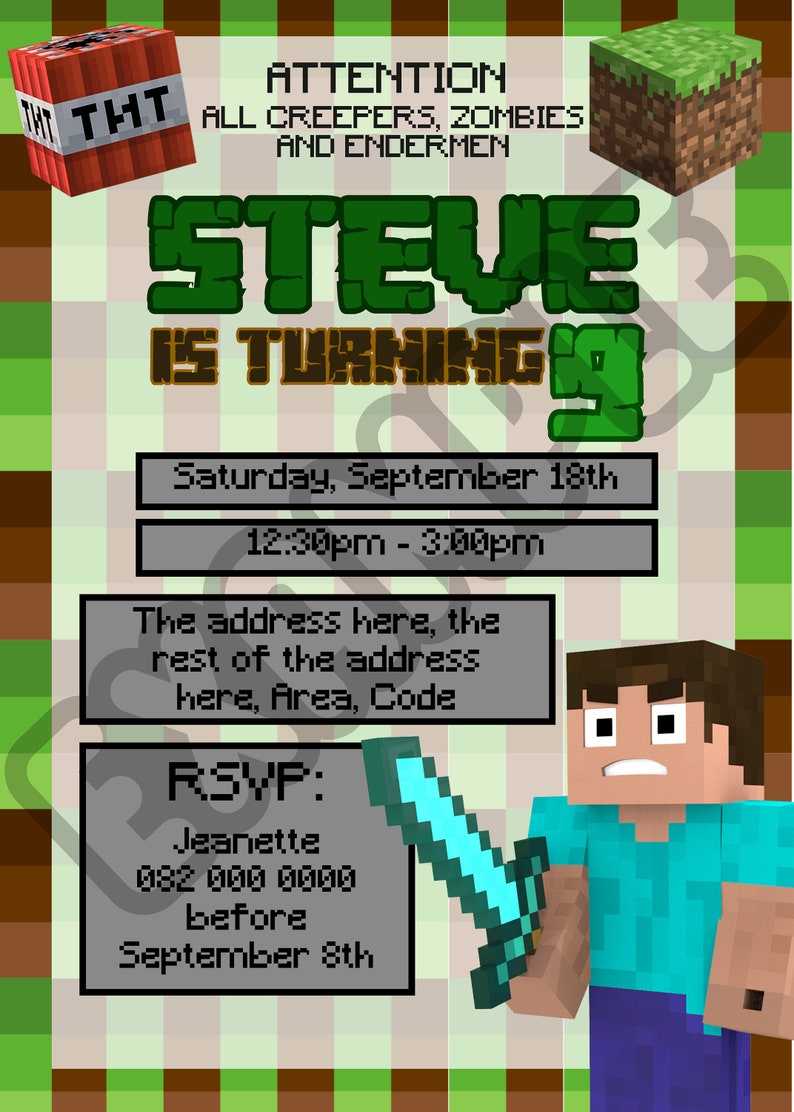 A Birthday Invitation Inspired by Minecraft Boy Birthday Party ...