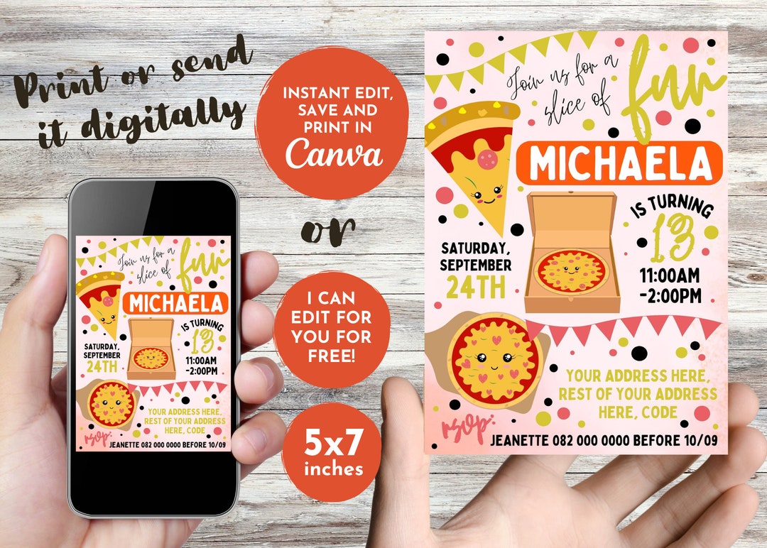 Pizza Party Birthday Invitation Snack Party Invite Template Unisex Kids ...