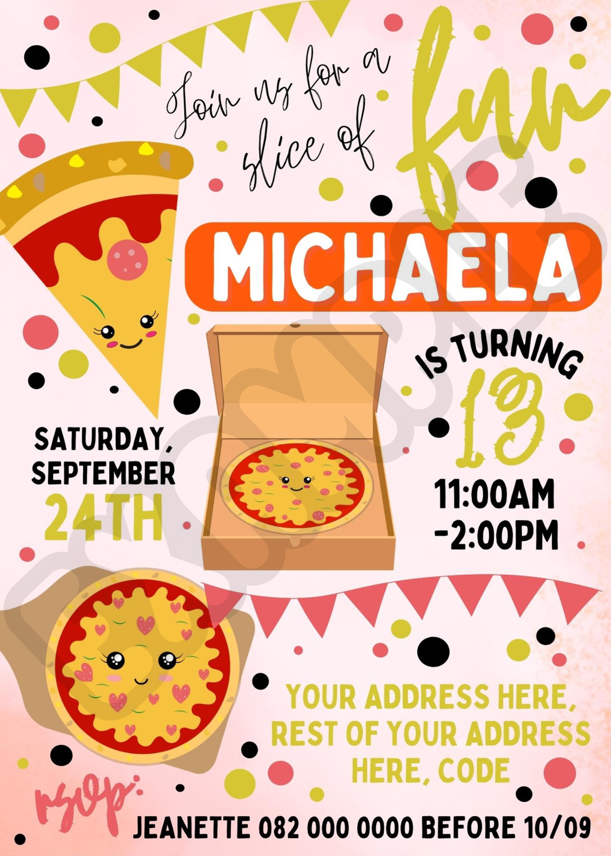 Pizza Party Birthday Invitation Snack Party Invite Template Unisex Kids ...