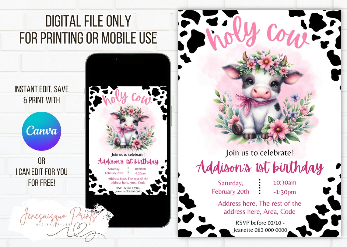 Holy Cow Invitation Template Printable Holy Cow Birthday Editable Holy ...