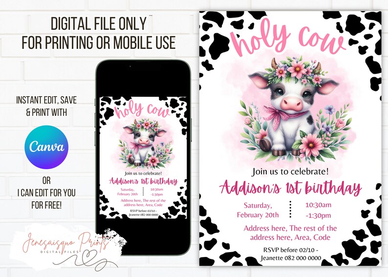 Holy Cow Invitation Template Printable Holy Cow Birthday Editable Holy ...