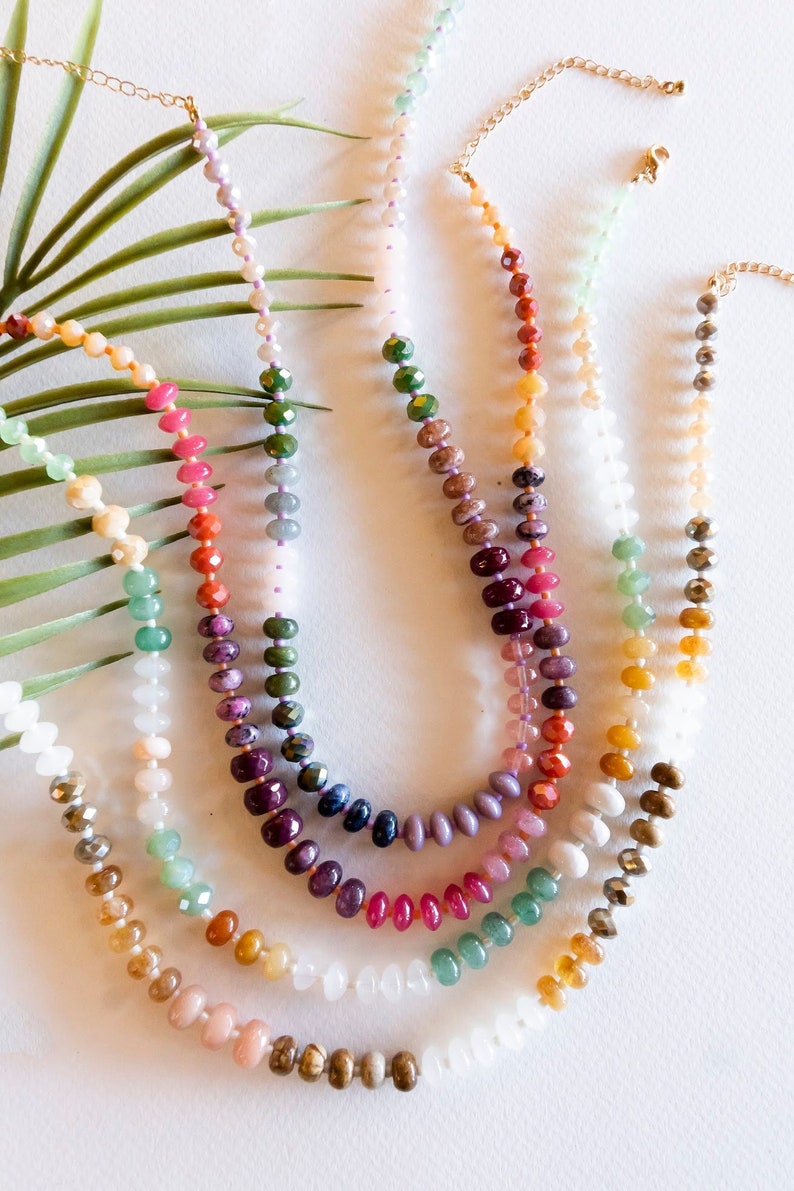 Rainbow Bead Necklace Multi Color Knotted Gemstone Necklace - Etsy