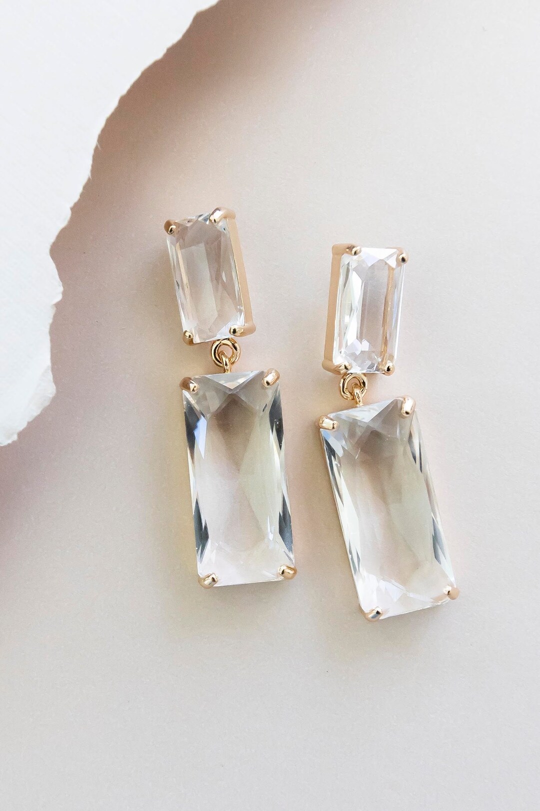 Charlotte Clear Rectangle Gemstone Earrings | Gold and Clear Casual ...