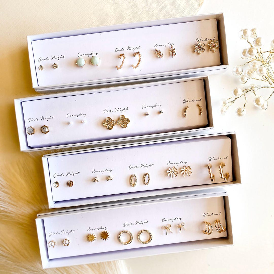 Boxed Stud Set | Gift Ready Dainty Stud Earrings | Small Hoops Set - Etsy