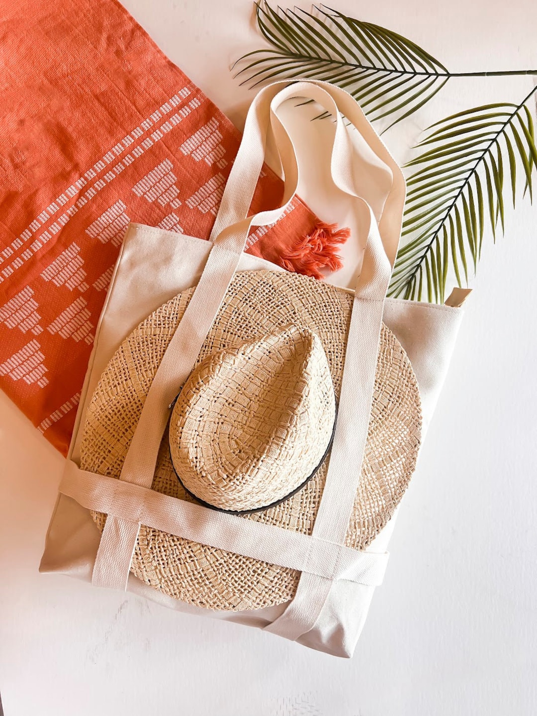 Hat Carrying Tote | Canvas Hat Bag | Cream Vacation Purse - Etsy