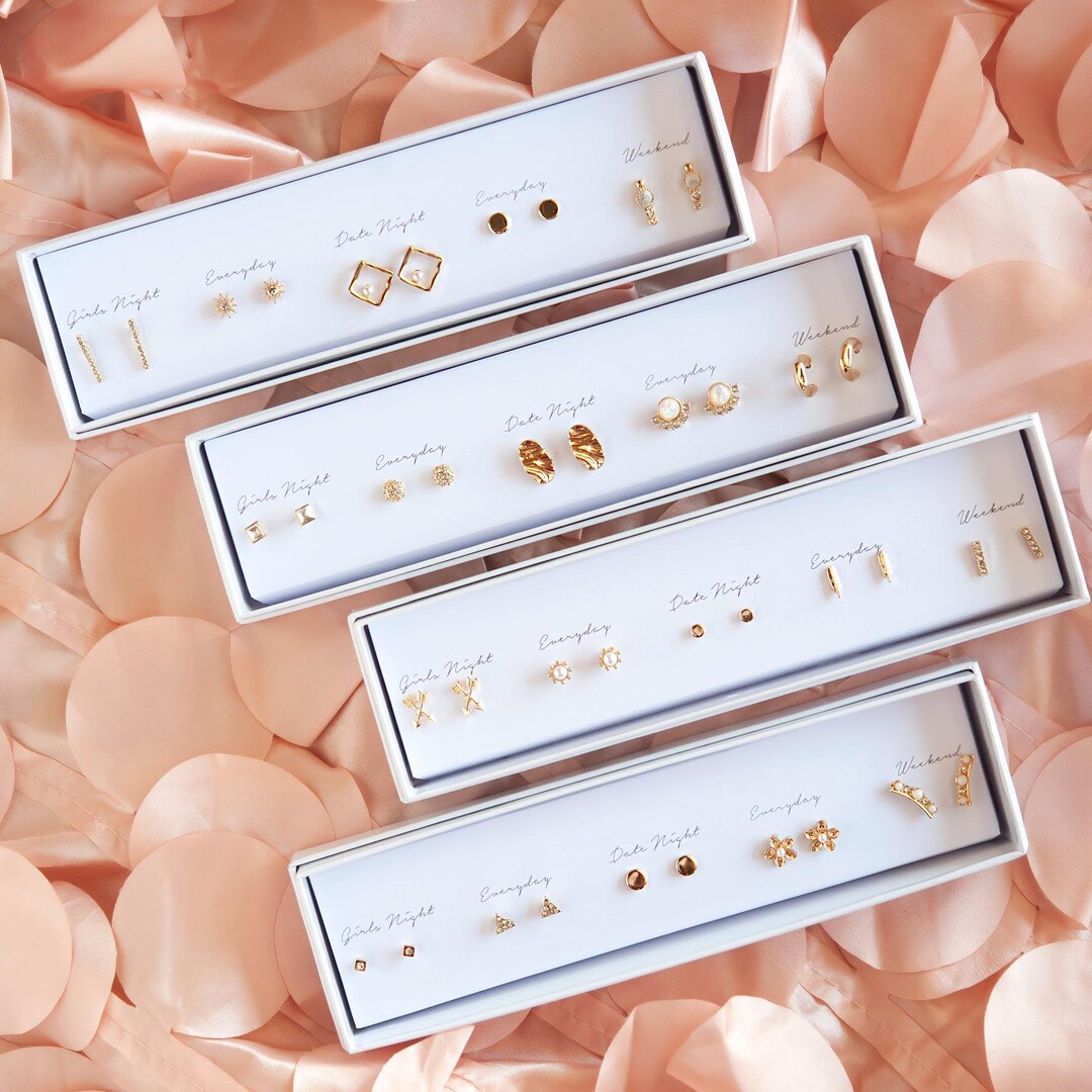 Boxed Stud Set | Gift Ready Dainty Stud Earrings | Small Hoops Set - Etsy