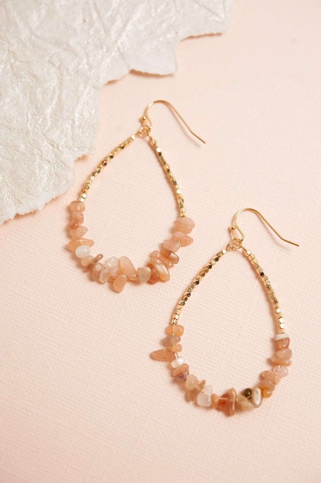 Bella Stone Hoop Earrings | Boho Pebble Stone Teardrop Earrings ...