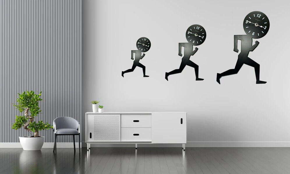 Laser Cut Running Man Wall Clock Vector Coreldraw Vector Cnc Dxf Svg ...