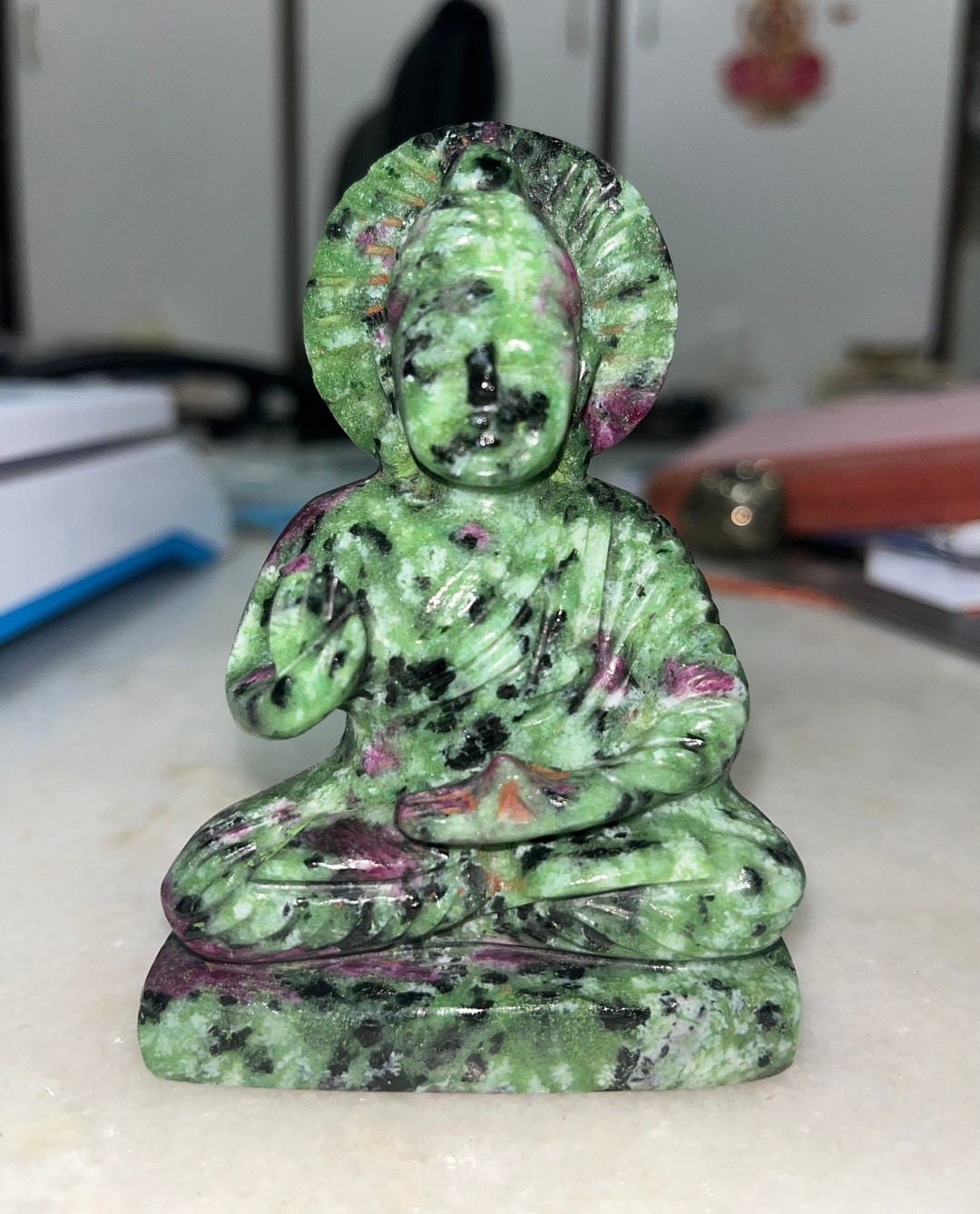 Buddha Statue 45 Mm Ruby Zoisite Gemstone Meditation Feng Sui Handmade ...