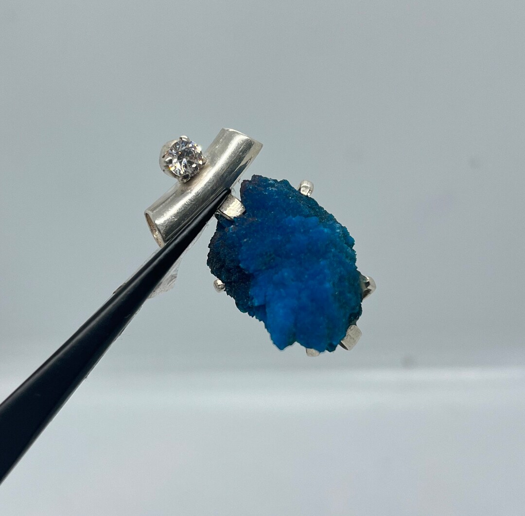 Very Rare Blue Natural Cavansite With Zircon on Top, Cavansite Pendant ...