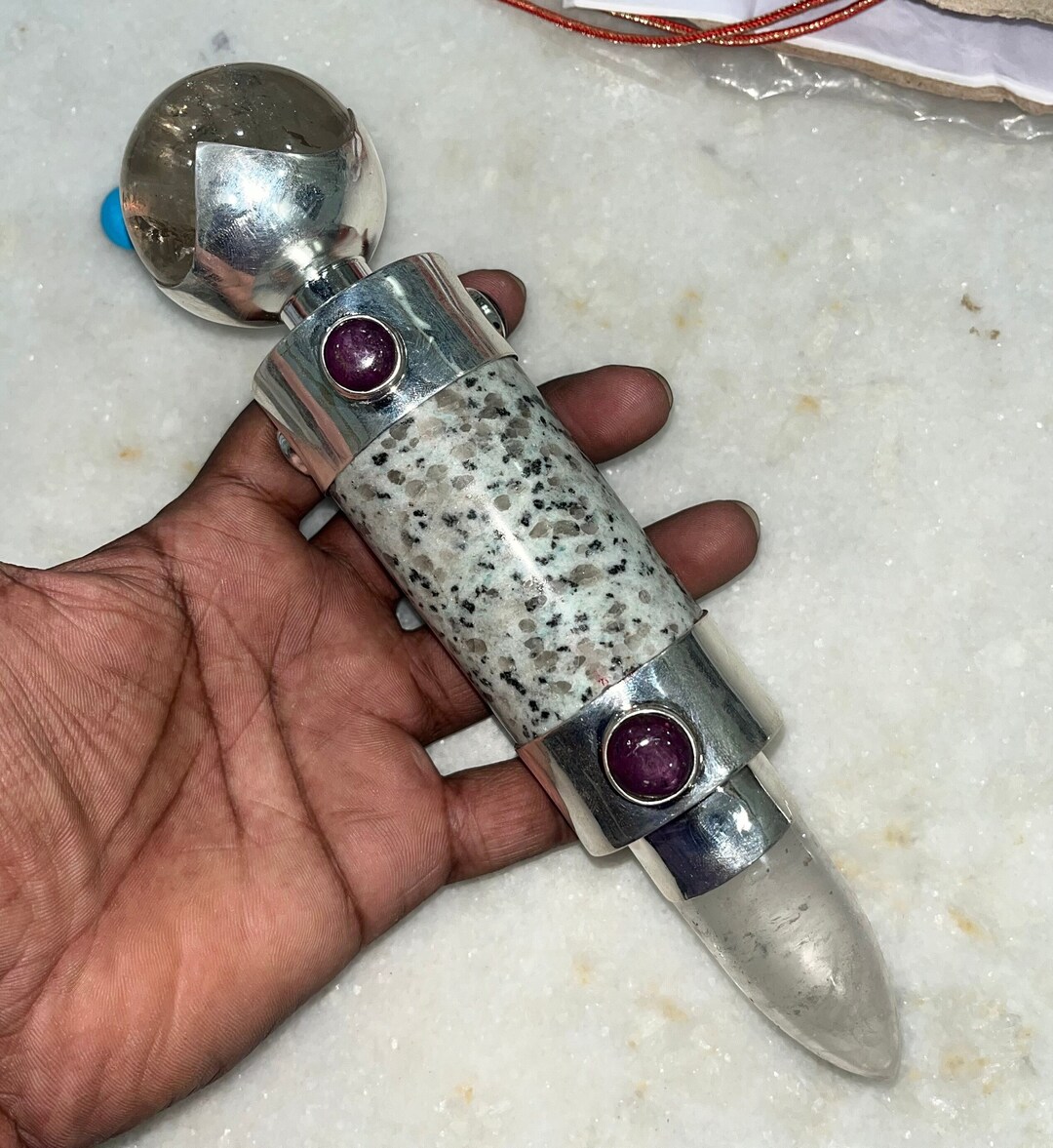 Dalmation With Clear Quartz & Star Ruby Silver Plated Metal Wand, High ...