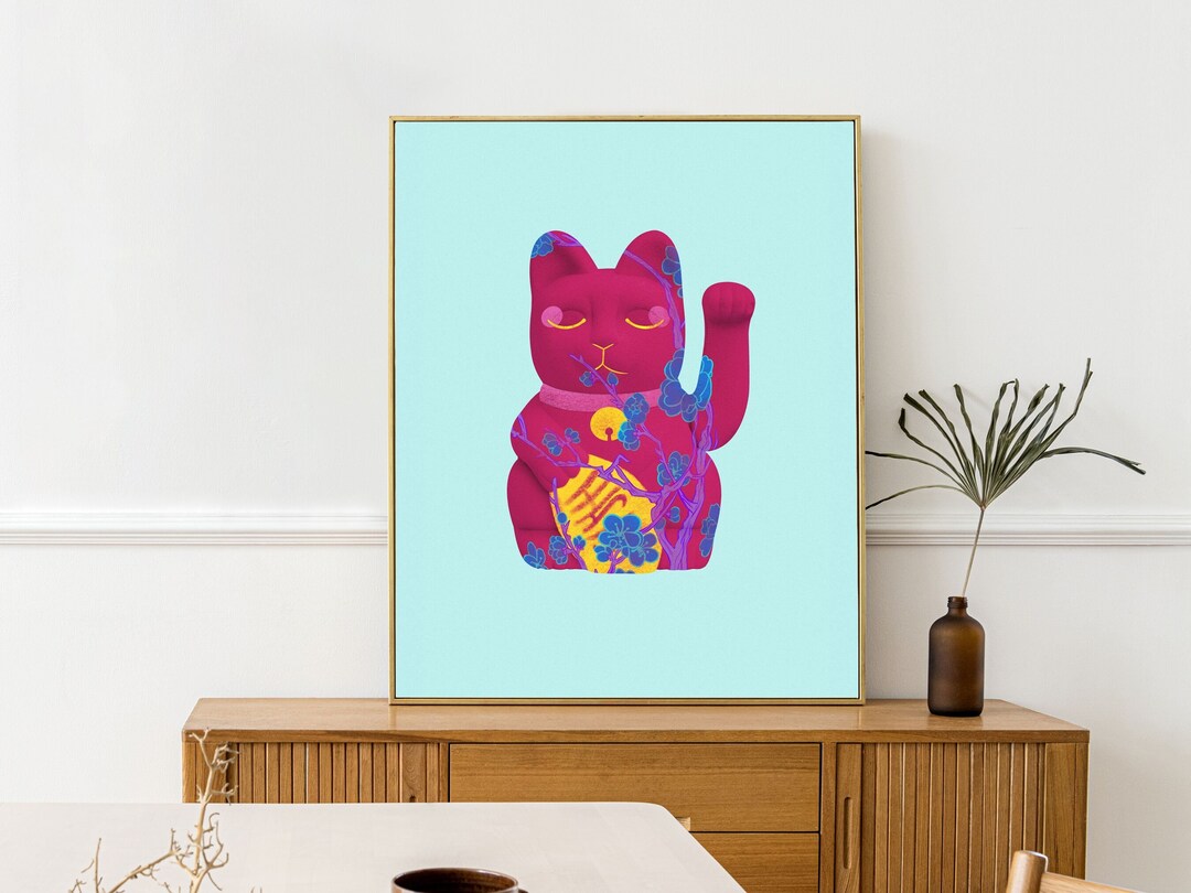 Maneki Neko, Cat With Bell, Wall Print, Digital Download Print ...
