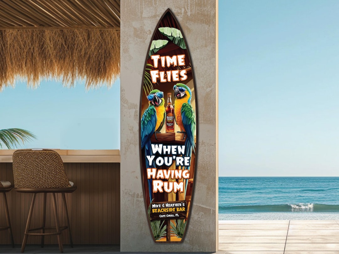 Personalized Tiki Bar Surfboard Sign: Parrot Rum Theme Decor - Etsy