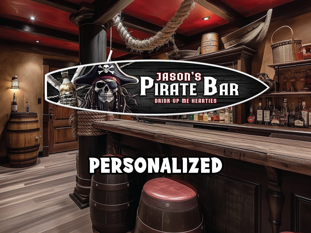 PERSONALIZED, Custom Pirate Bar Sign, Wooden Surfboard Wall Art, Fun Pirate Decor - Etsy