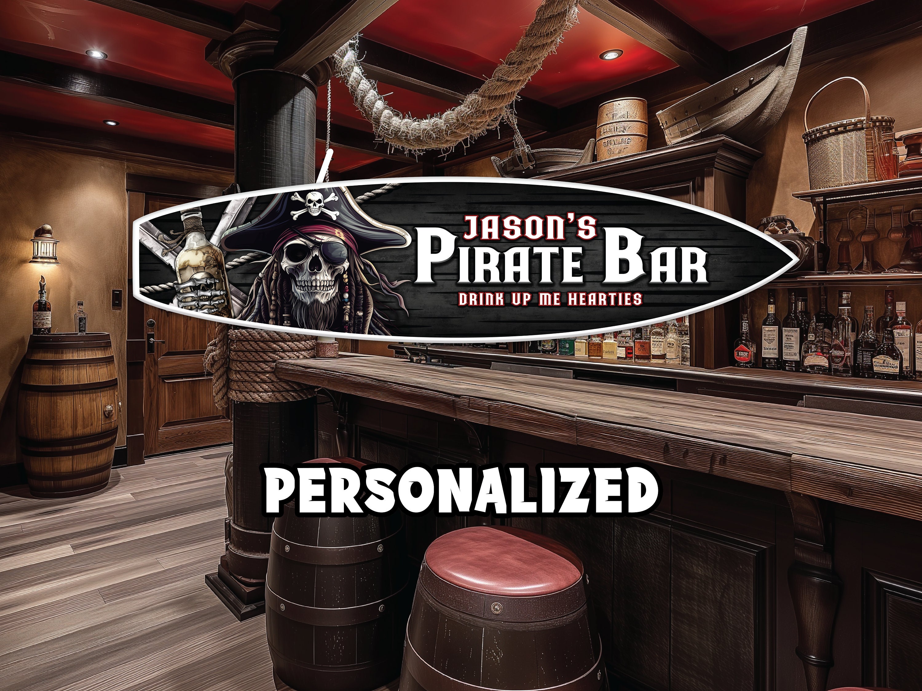 PERSONALIZED, Custom Pirate Bar Sign, Wooden Surfboard Wall Art, Fun ...
