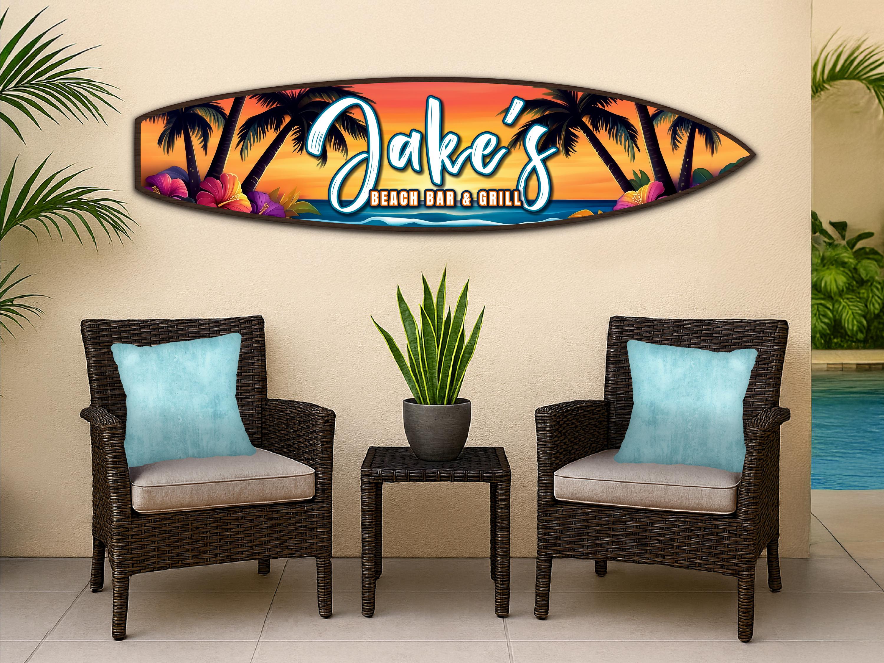 Personalized Beach Surfboard Sign: Tropical Palm Tree Decor - Etsy