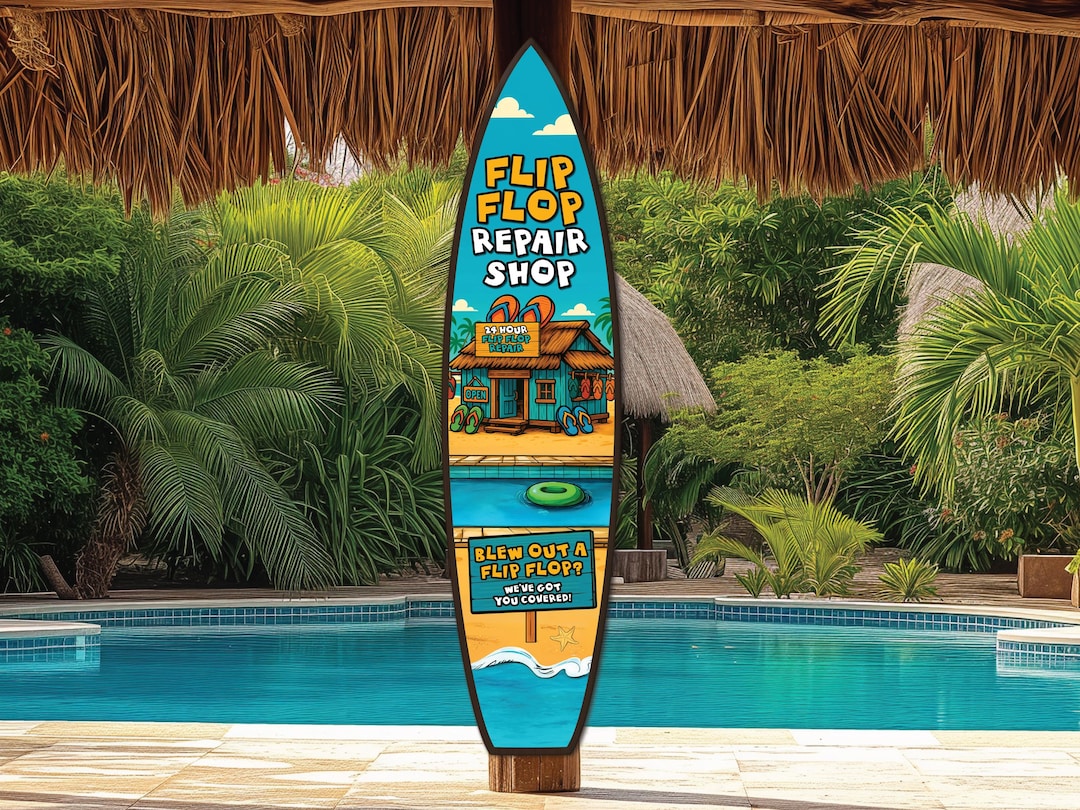 Flip Flop Repair Shop Surfboard Sign: Beachy Tiki Bar Decor - Etsy