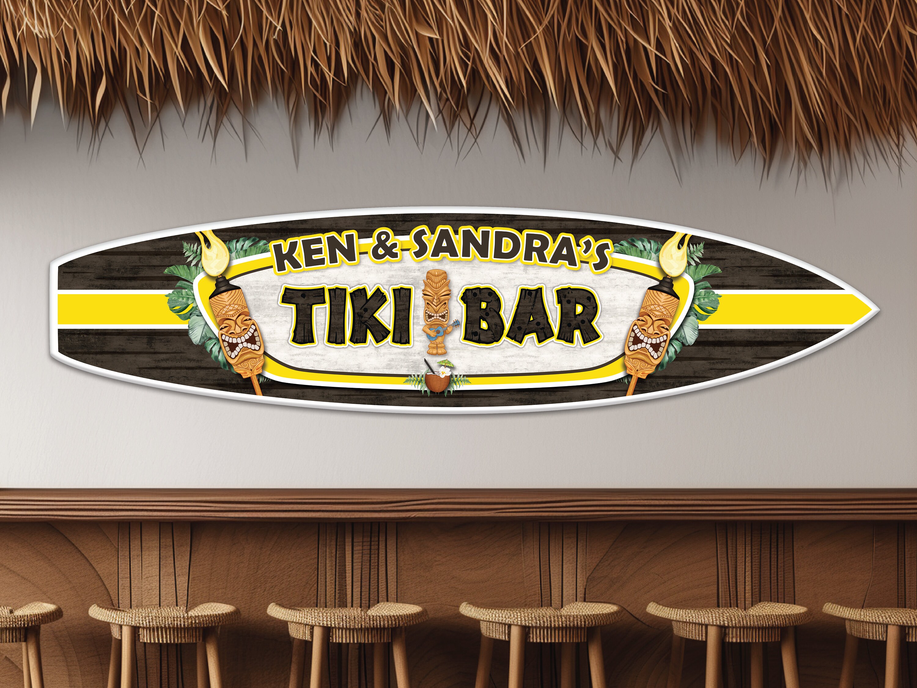Personalized Wooden Tiki Bar Sign With Vinyl Design - Etsy