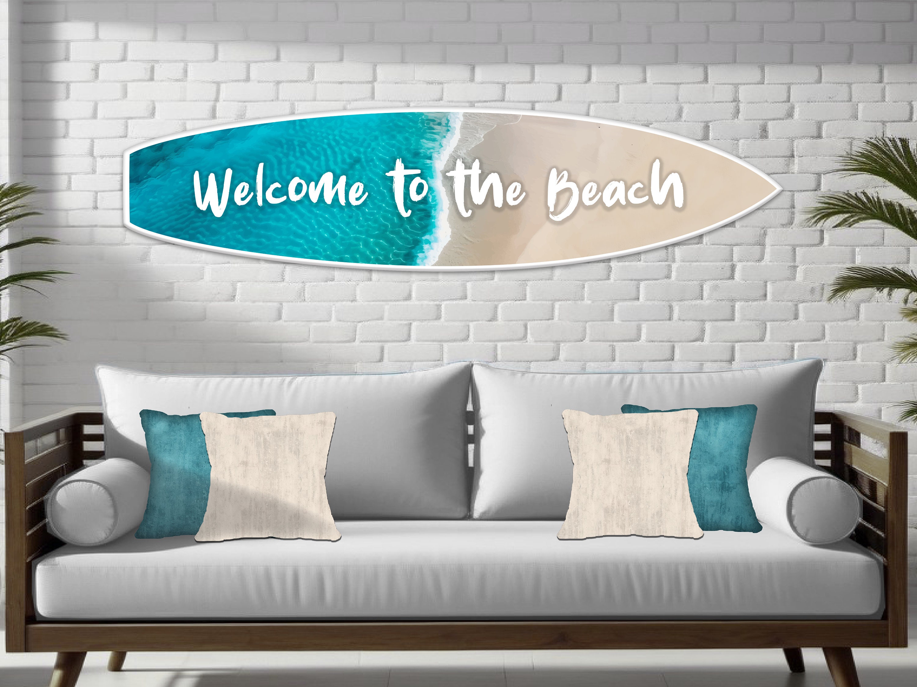 Beach House Welcome Sign, Coastal Decor, Wooden Surfboard Wall Art ...