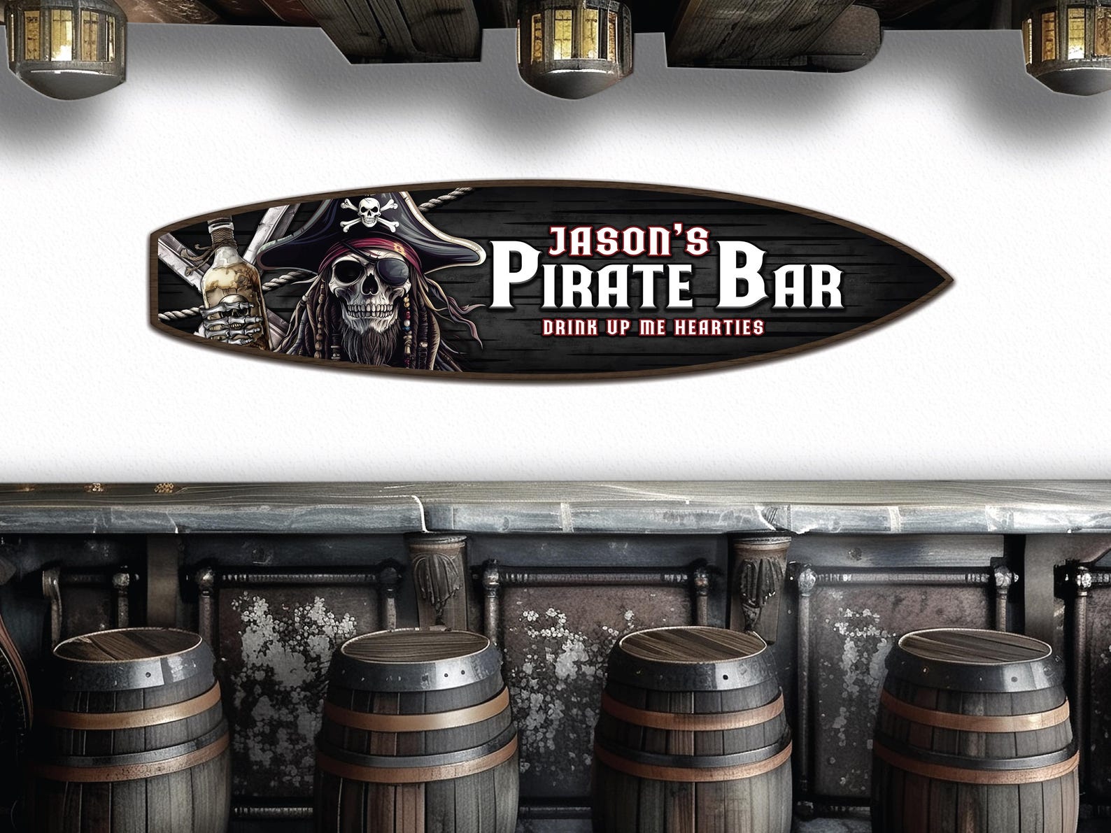 Personalized Pirate Bar Sign: Wooden Surfboard Wall Decor - Etsy