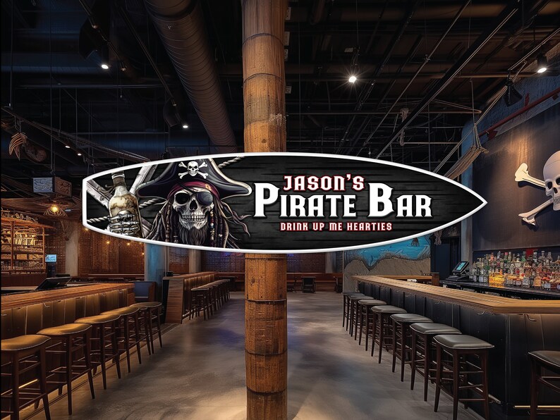 PERSONALIZED, Custom Pirate Bar Sign, Wooden Surfboard Wall Art, Fun Pirate Decor - Etsy