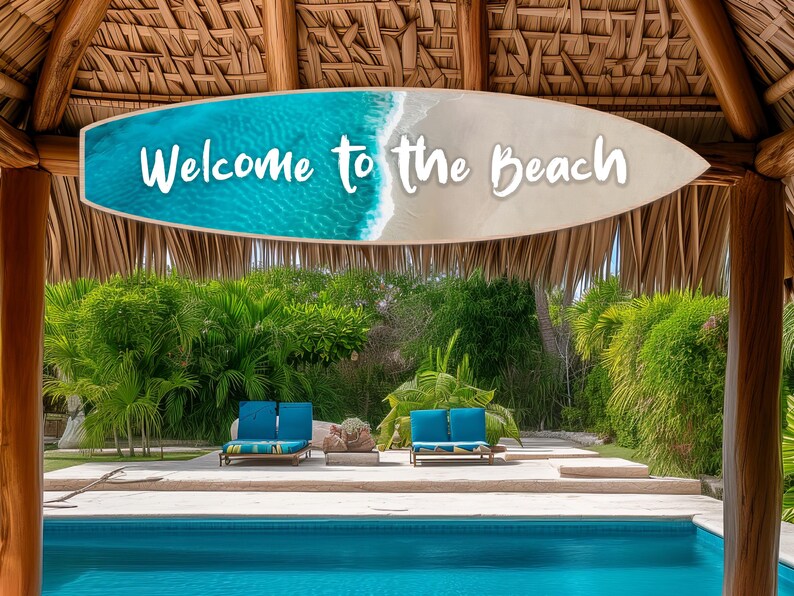 Beach House Welcome Sign, Coastal Decor, Wooden Surfboard Wall Art ...