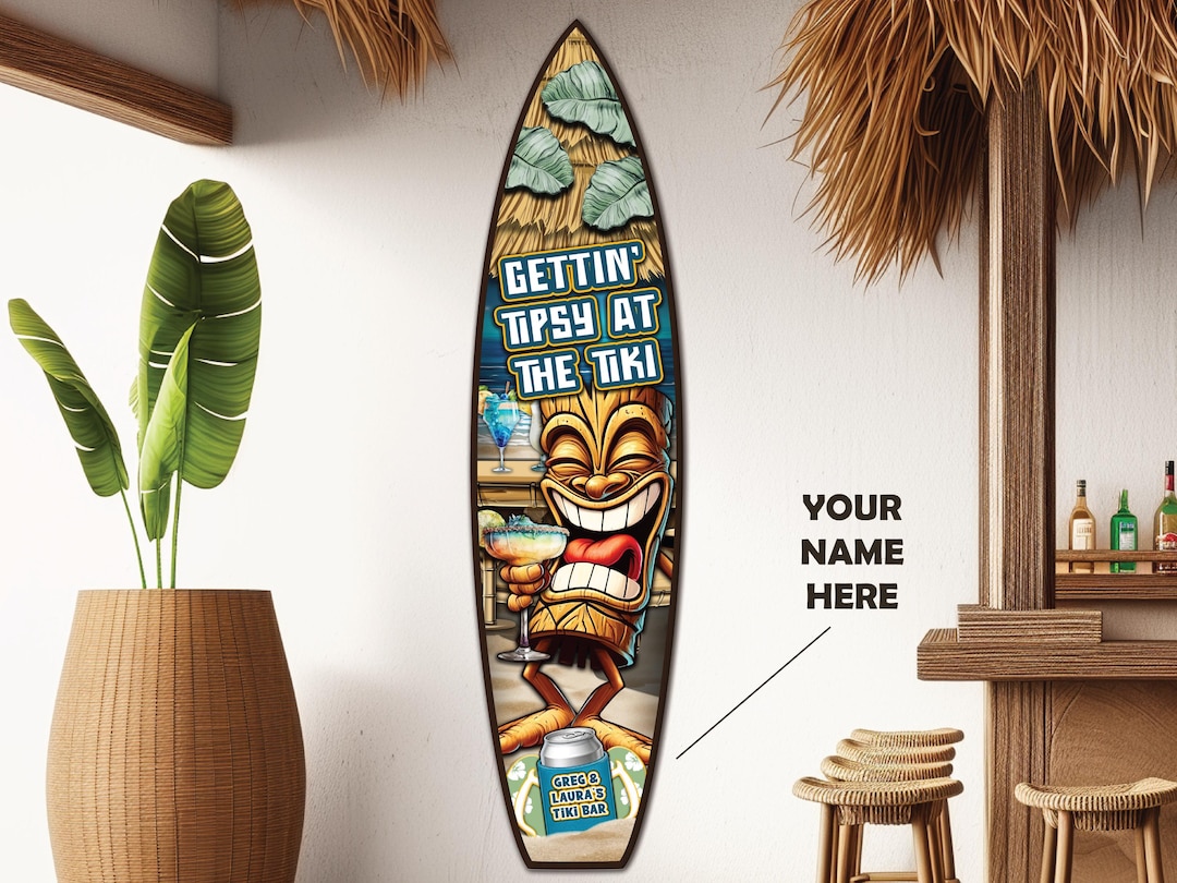 Personalized Tiki Bar Surfboard Sign: Tropical Outdoor Decor - Etsy