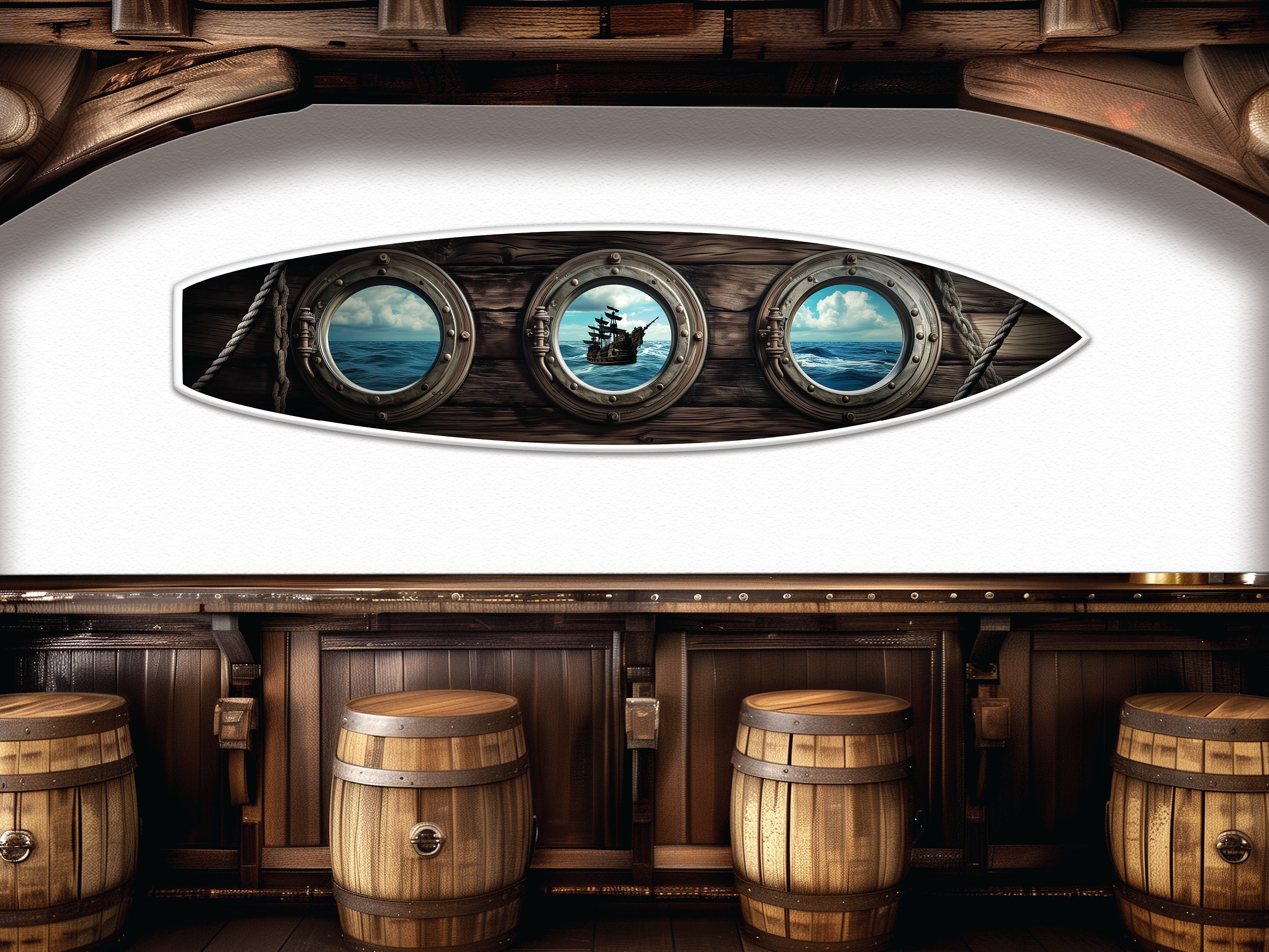 Porthole. Tiki and or Pirate Bar Decor. Wooden Surfboard Wall Art, Tiki ...